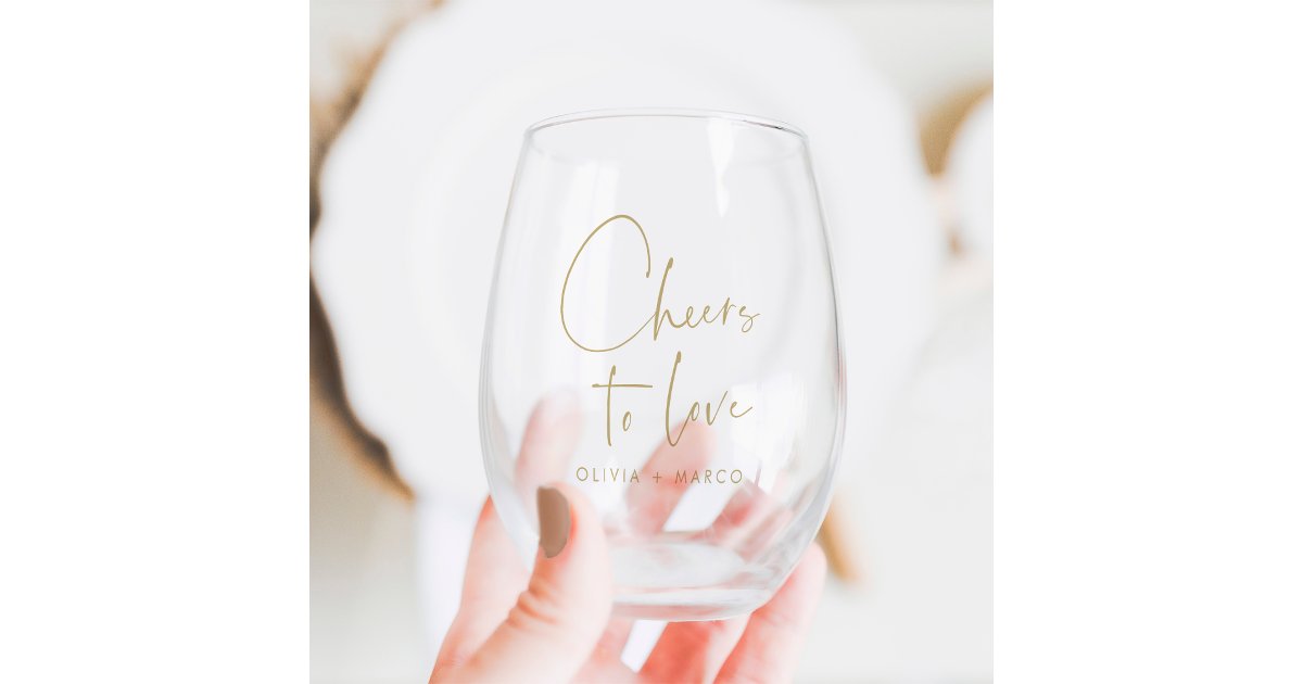 Modern Minimalist Cheers to Love Wedding Favor Stemless Wine Glass | Zazzle