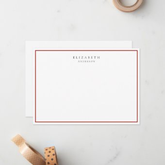 Modern Minimalist Cherry Red Single Border Note Card | Zazzle
