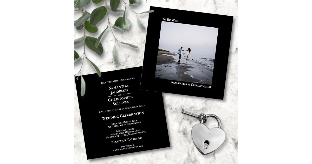 Modern Minimalist Chic Black Square Photo Wedding Invitation | Zazzle