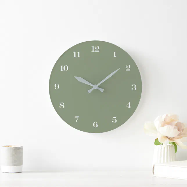 Modern Minimalist Chic Sage Green and White Large Clock | Zazzle