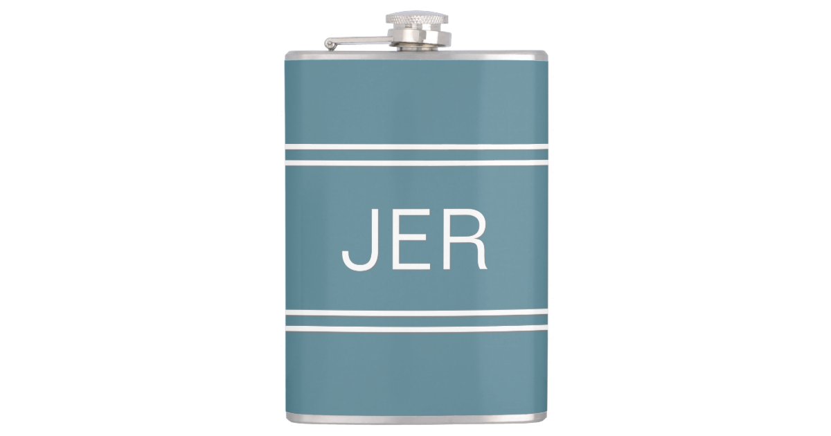 Modern Minimalist Classic Monogrammed Green Metal Flask | Zazzle