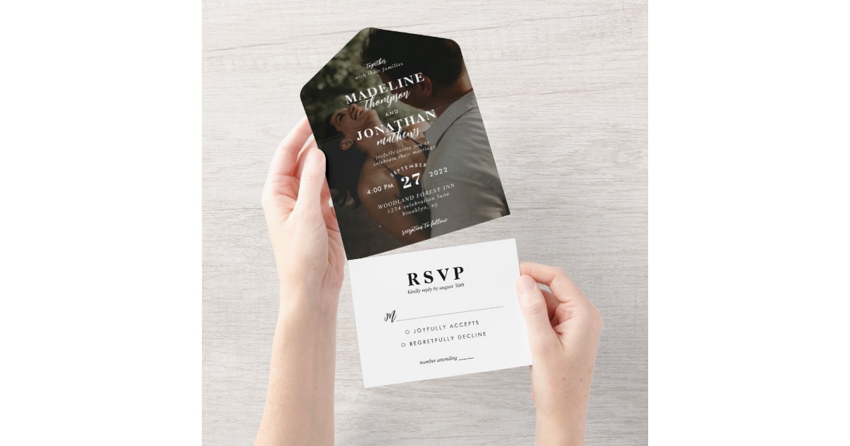 Modern Minimalist Classy Photo Wedding Rsvp All In One Invitation | Zazzle