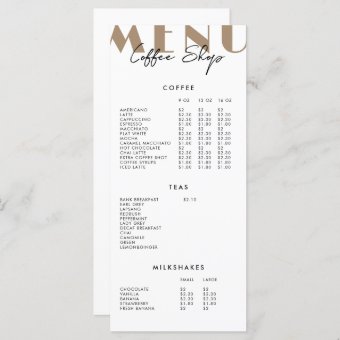 Modern Minimalist Coffee Shop Menu | Zazzle