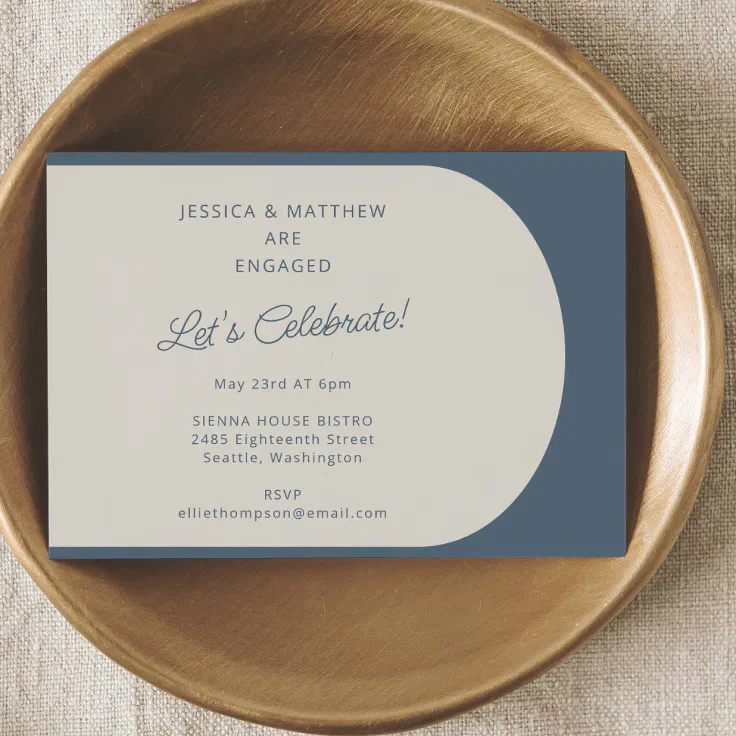 Modern Minimalist Color Block Blue Engagement Invitation | Zazzle