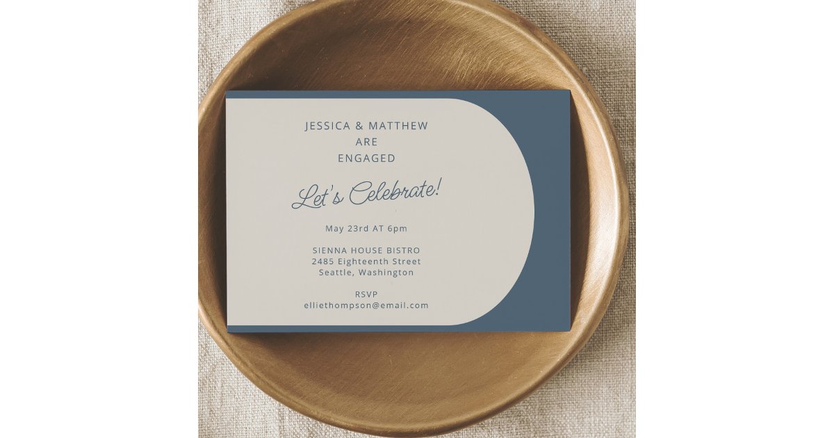 Modern Minimalist Color Block Blue Engagement Invitation | Zazzle