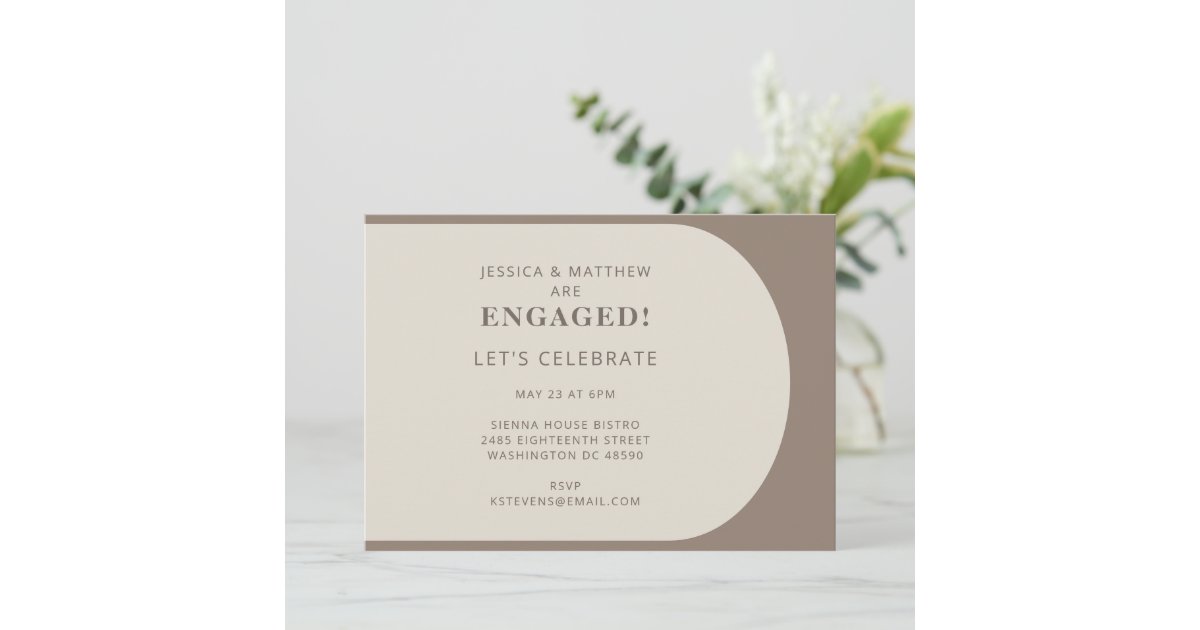 Modern Minimalist Color Block Brown Engagement Invitation | Zazzle