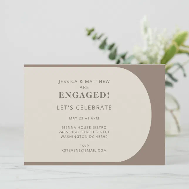 Modern Minimalist Color Block Brown Engagement Invitation | Zazzle