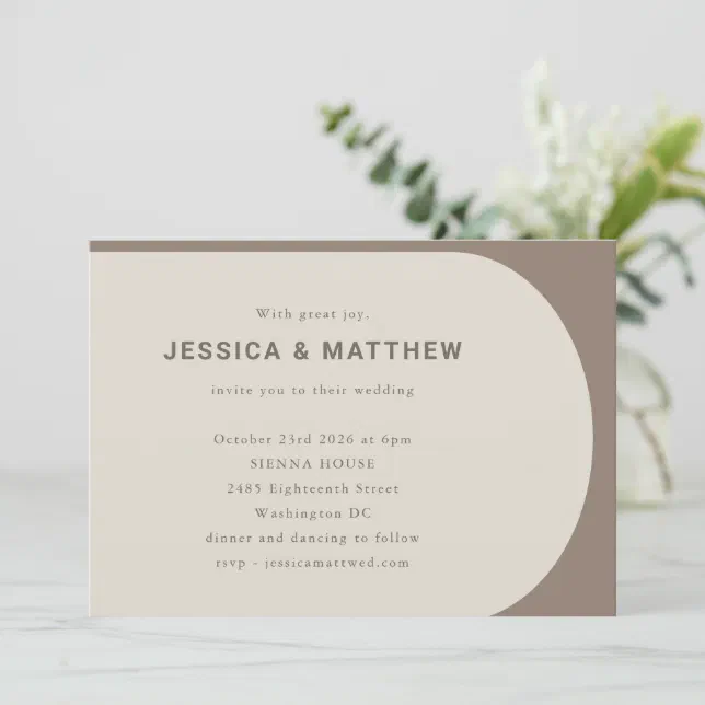 Modern Minimalist Color Block Brown RSVP Wedding Invitation | Zazzle