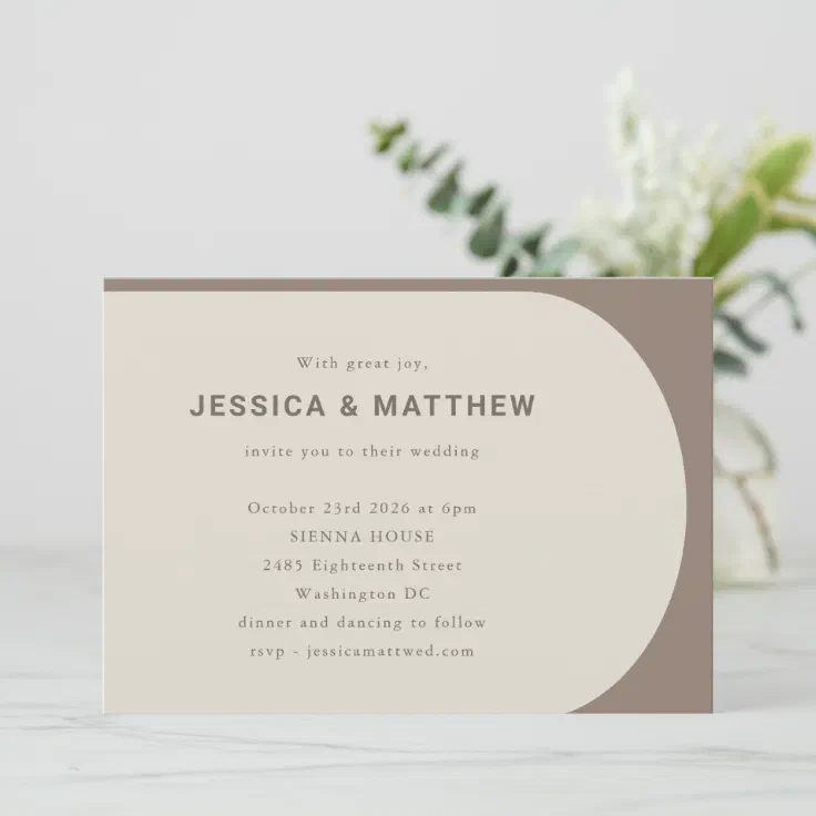 Modern Minimalist Color Block Brown RSVP Wedding Invitation | Zazzle