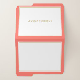 Modern Minimalist Coral Gold Name File Folder | Zazzle