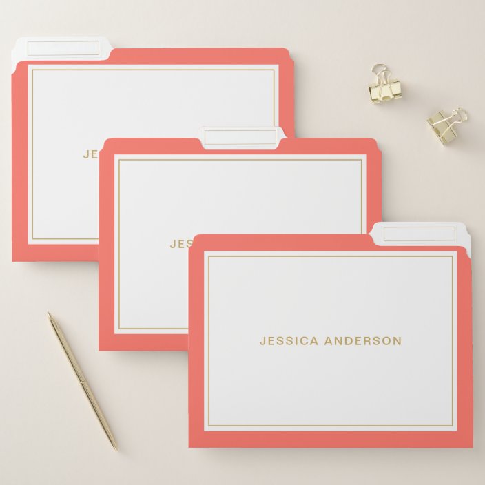 Modern Minimalist Coral Gold Name File Folder | Zazzle.com