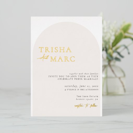 Modern Minimalist Cream Wedding Foil Invitation | Zazzle