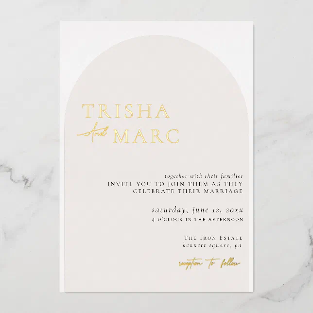 Modern Minimalist Cream Wedding Foil Invitation | Zazzle