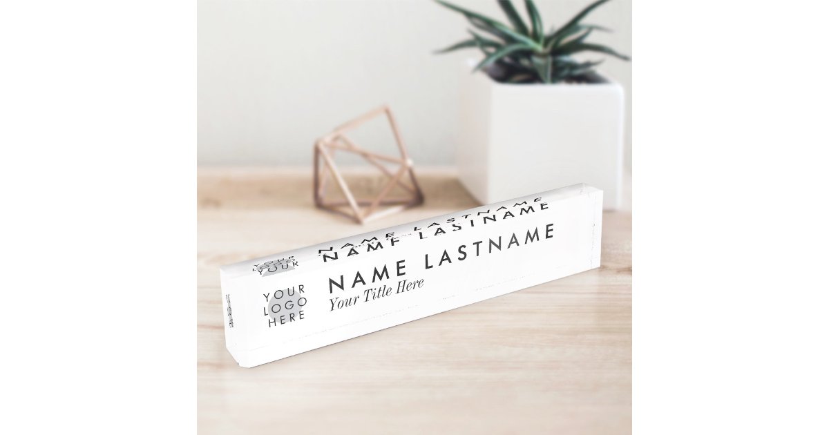Modern Minimalist Custom Logo White Desk Nameplate | Zazzle