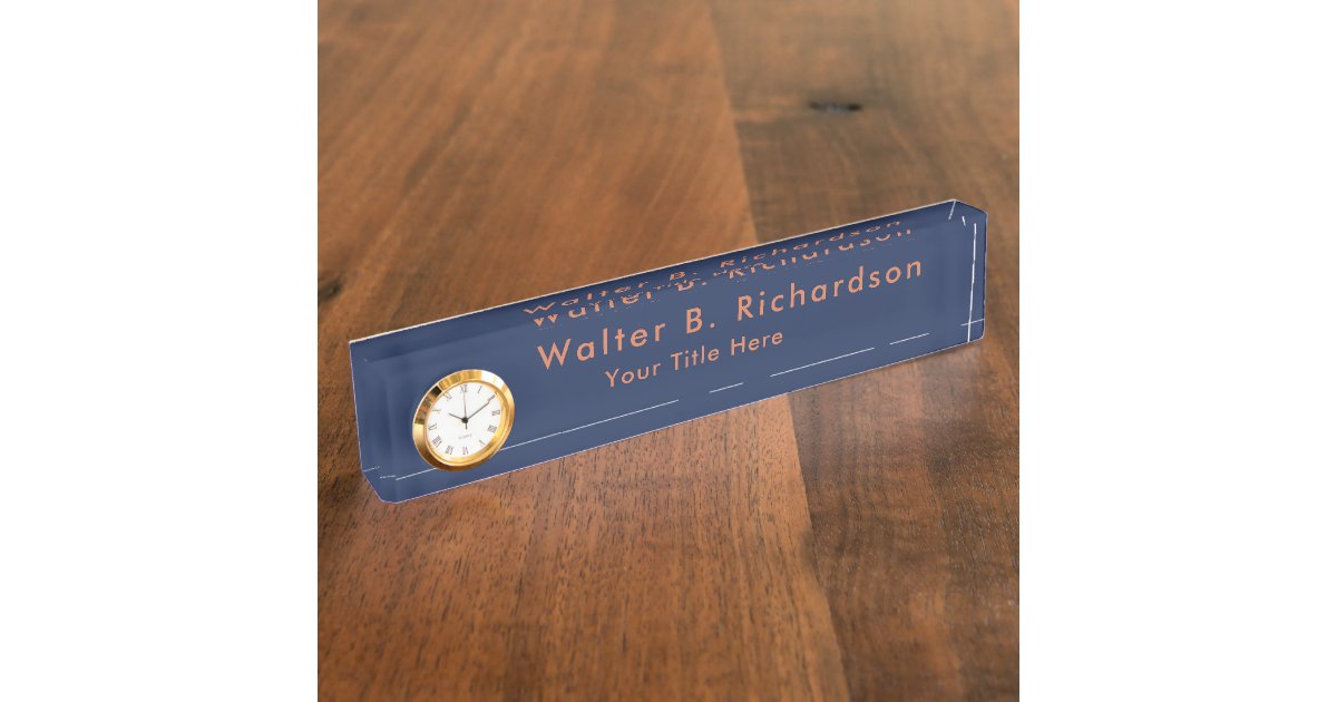 Modern Minimalist Custom Navy Blue Desk Name Plate | Zazzle