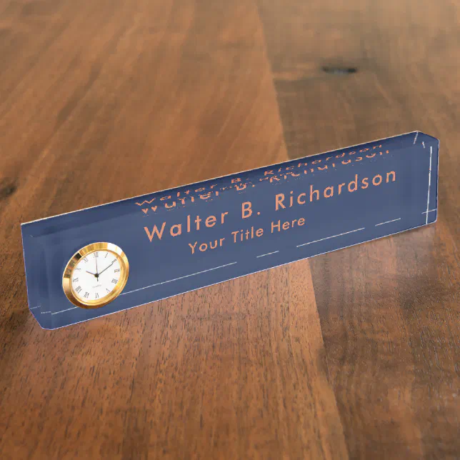 Modern Minimalist Custom Navy Blue Desk Name Plate | Zazzle