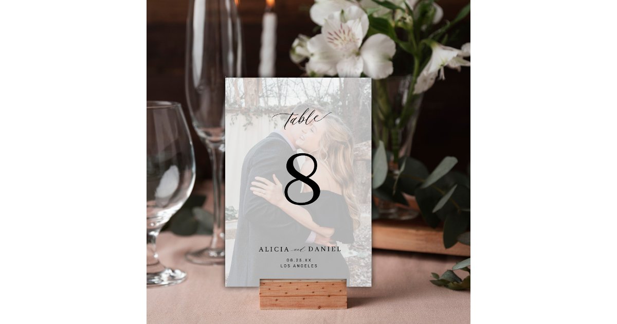 Modern minimalist custom photo wedding table number | Zazzle