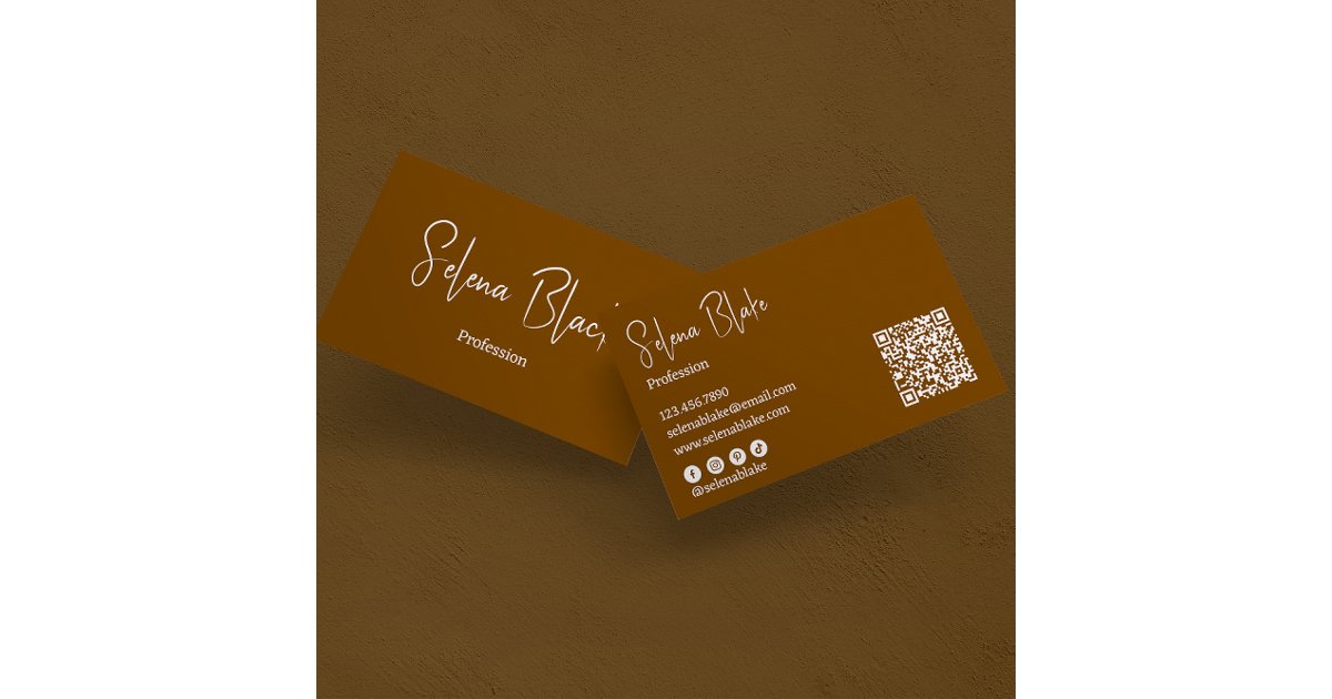 Modern Minimalist | Elegant Brown & QR Code Business Card | Zazzle