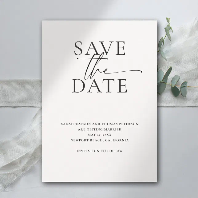 Modern Minimalist Elegant Calligraphy Chic Wedding Save The Date | Zazzle
