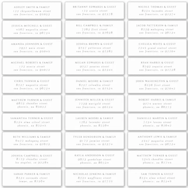 Modern Minimalist Elegant Chic Guest Names Address Sticker | Zazzle