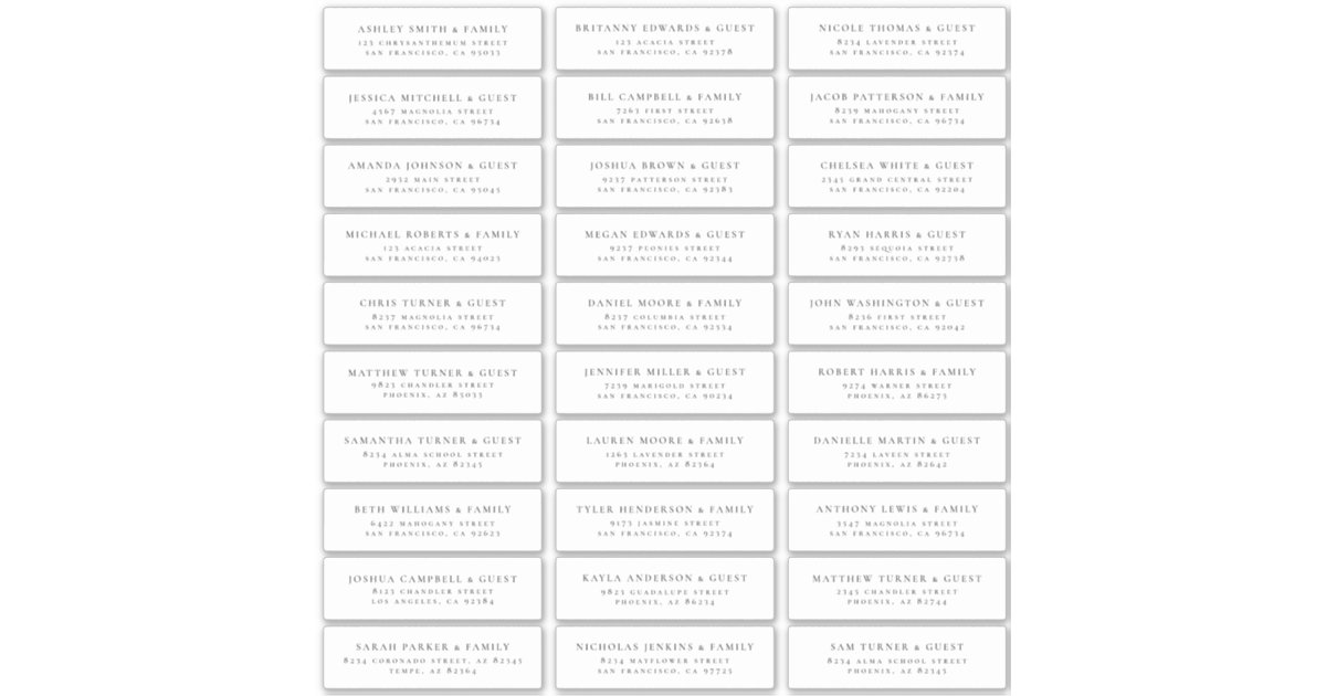 Modern Minimalist Elegant Guest Names Address Sticker | Zazzle