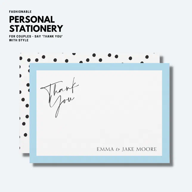 Modern Minimalist Elegant Light Blue Border Script Thank You Card | Zazzle