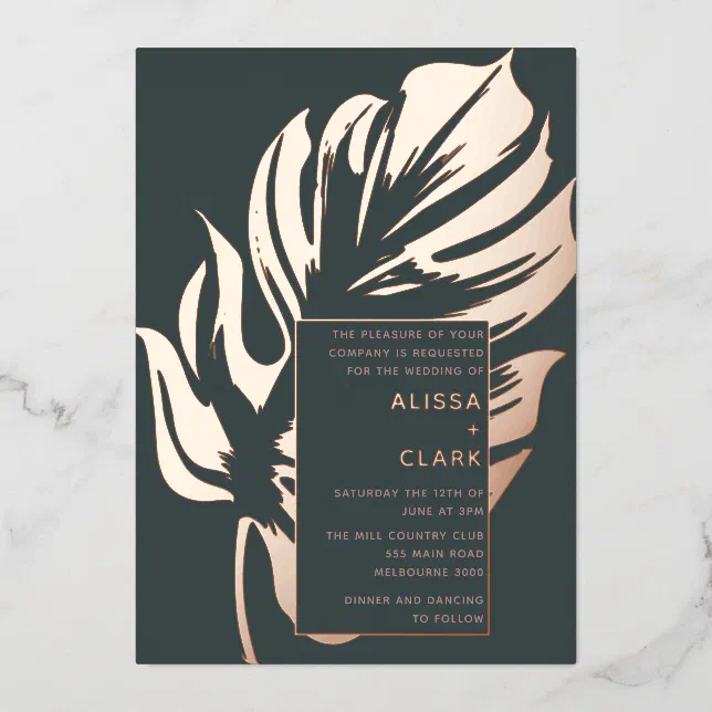 Modern Minimalist Elegant Monstera Leaf Wedding Fo Foil Invitation | Zazzle