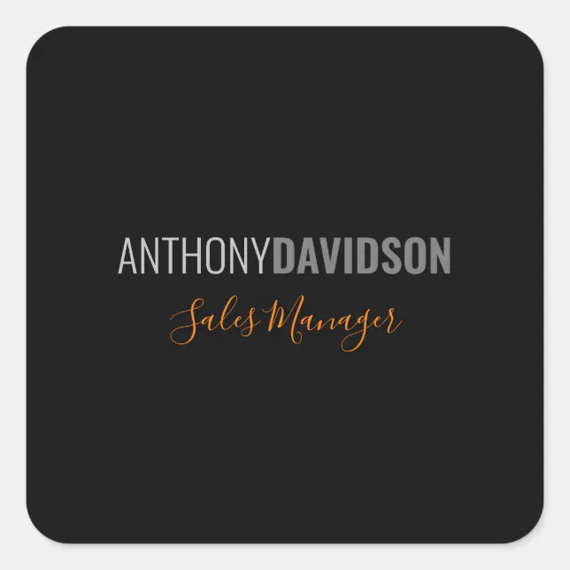 Modern Minimalist Elegant Professional Black Grey Square Sticker | Zazzle