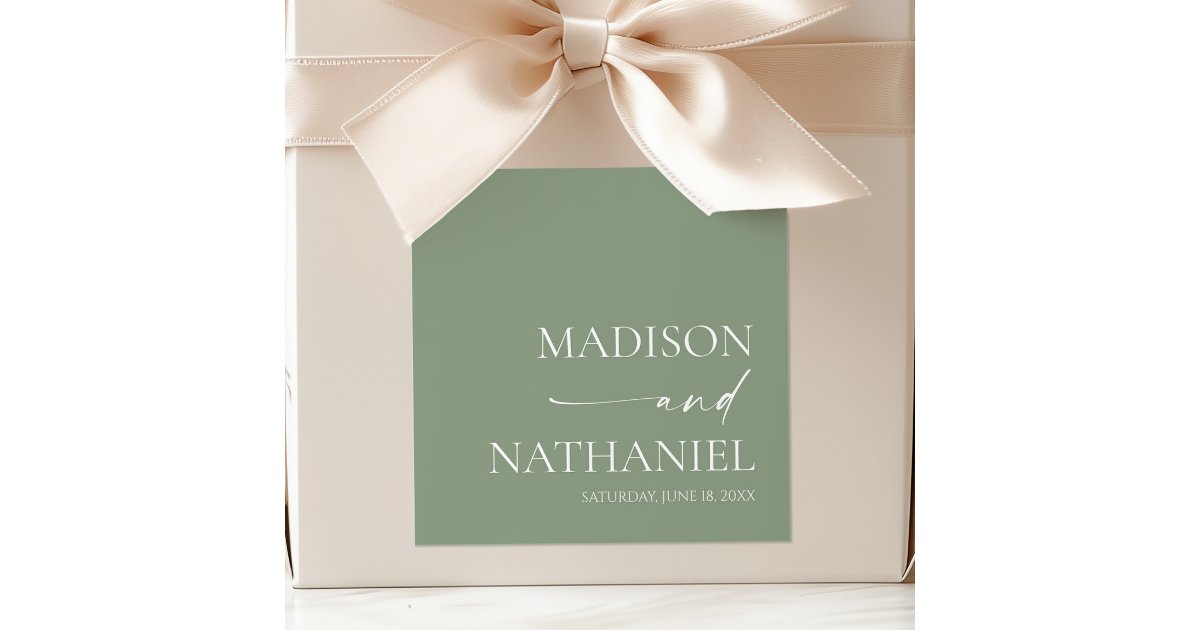 Modern Minimalist Elegant Sage Green Wedding Square Sticker | Zazzle