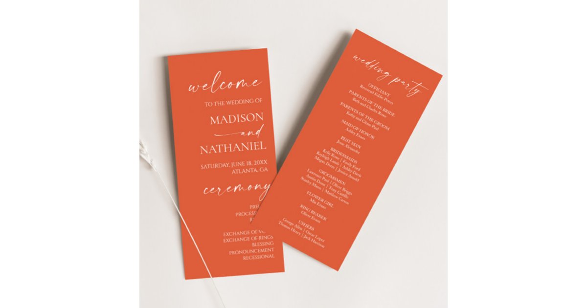 Modern Minimalist Elegant Verona Sunset Wedding Program | Zazzle