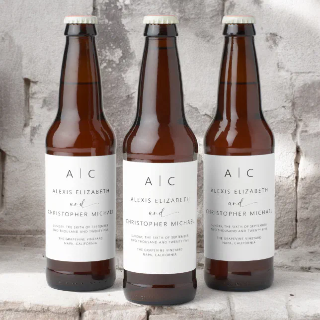 Modern Minimalist Elegant Wedding Beer Bottle Label | Zazzle