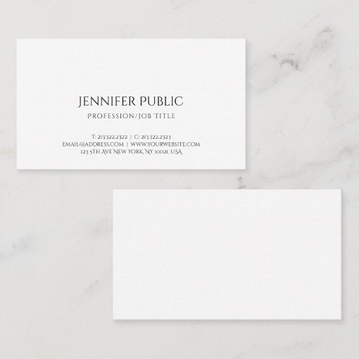 Modern Minimalist Elegant White Professional Plain Business Card | Zazzle