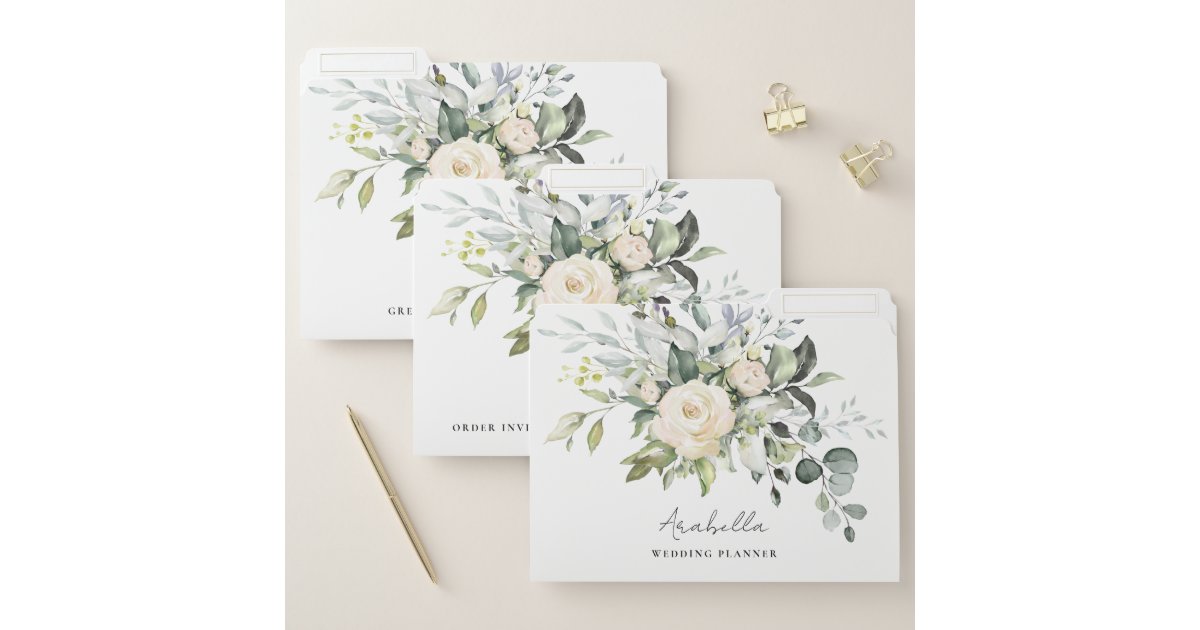 Modern Minimalist Eucalyptus Roses Wedding Planner File Folder | Zazzle