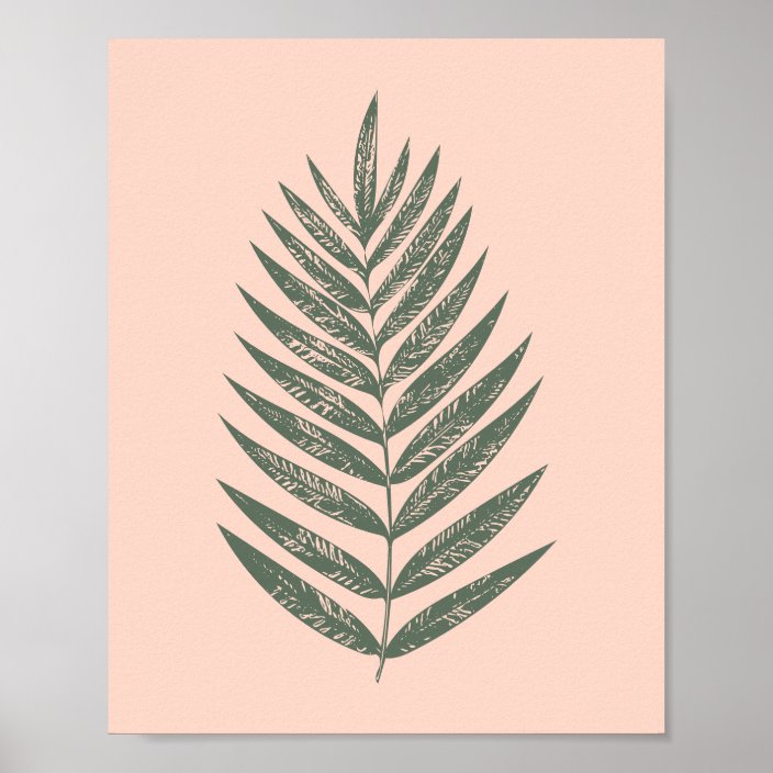 Modern Minimalist Fern Drawing in Blush and Green Poster | Zazzle