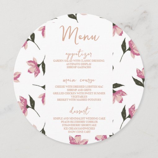 Modern Minimalist Floral Wedding Circle Table Menu | Zazzle