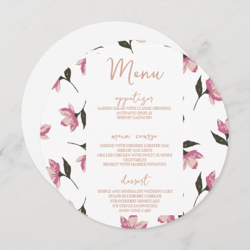 Modern Minimalist Floral Wedding Circle Table Menu | Zazzle