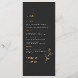 Modern Minimalist Foliage Black Menu Card | Zazzle