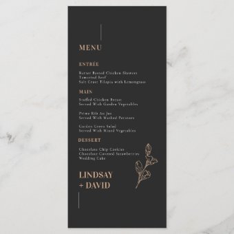Modern Minimalist Foliage Black Menu Card | Zazzle