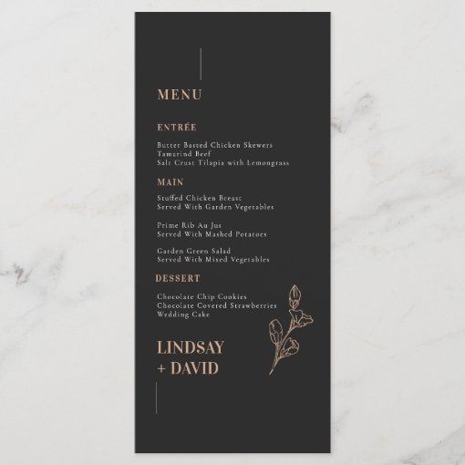 Modern Minimalist Foliage Black Menu Card | Zazzle