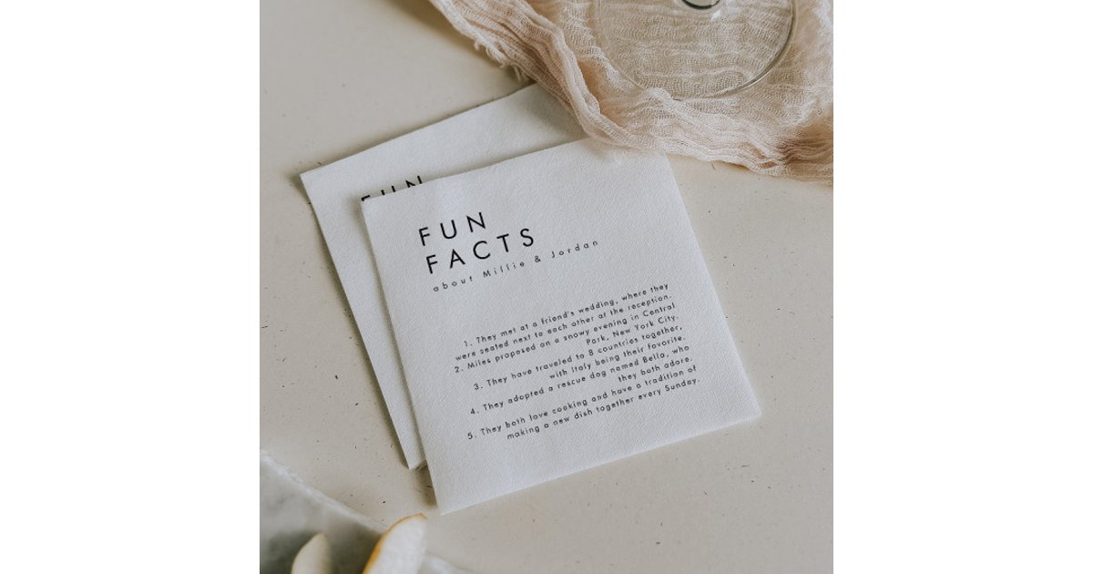 Modern Minimalist Fun Facts Wedding Napkins | Zazzle