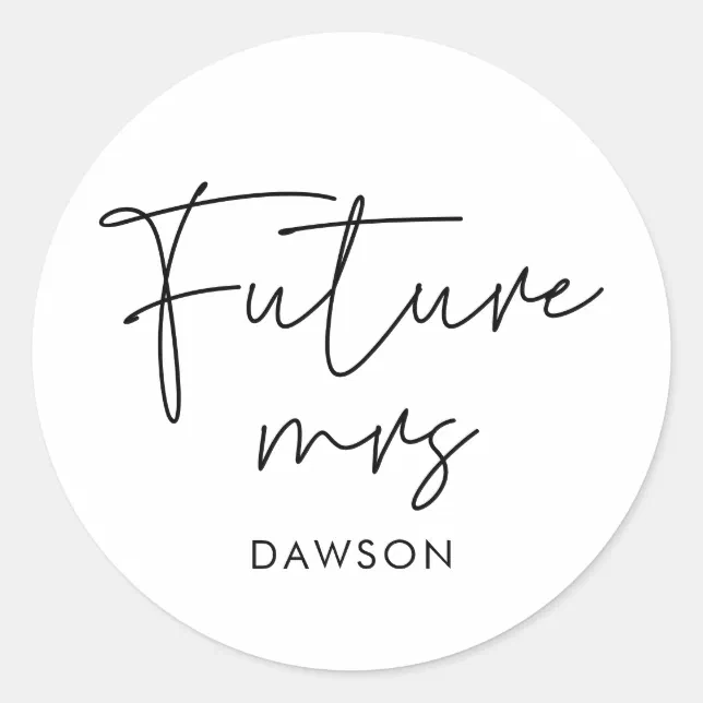 Modern minimalist Future Mrs personalized Classic Round Sticker | Zazzle