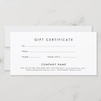 Modern minimalist gift certificate | Zazzle