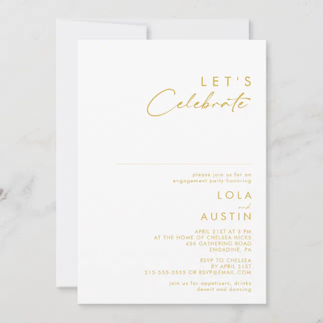 Modern Minimalist Gold Font Let's Celebrate Invitation | Zazzle