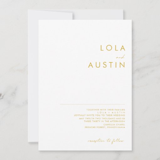 Modern Minimalist Gold Font Wedding Invitation | Zazzle