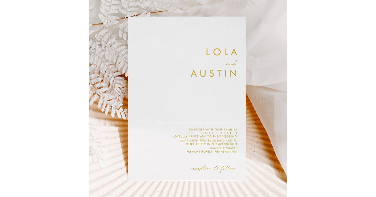 Modern Minimalist Gold Font Wedding Invitation | Zazzle