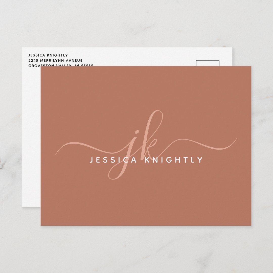 Modern Minimalist Gold Monogram Script Initials Po Postcard | Zazzle