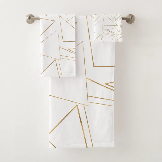 Modern Minimalist Gold White Strokes Triangles Bath Towel Set | Zazzle