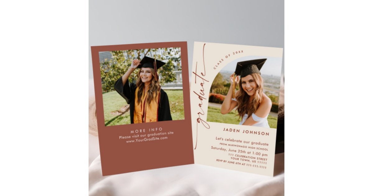 Modern Minimalist Grad 2 PHOTO Graduation Party Invitation | Zazzle