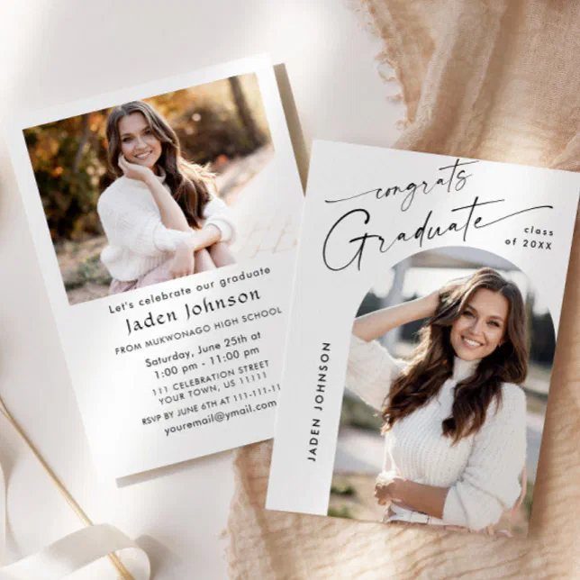 Modern Minimalist Grad 2 PHOTO Graduation Party Invitation | Zazzle