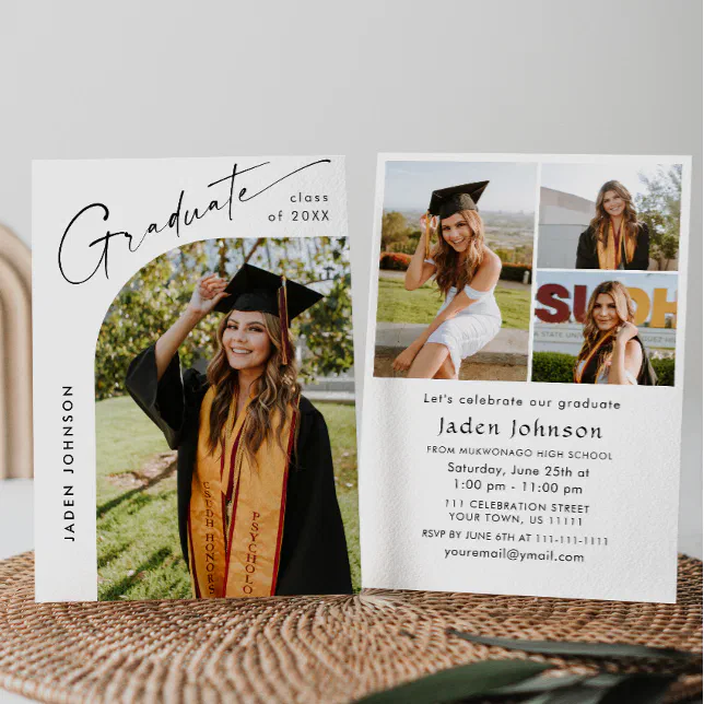 Modern Minimalist Grad 4 PHOTO Graduation Party Invitation | Zazzle